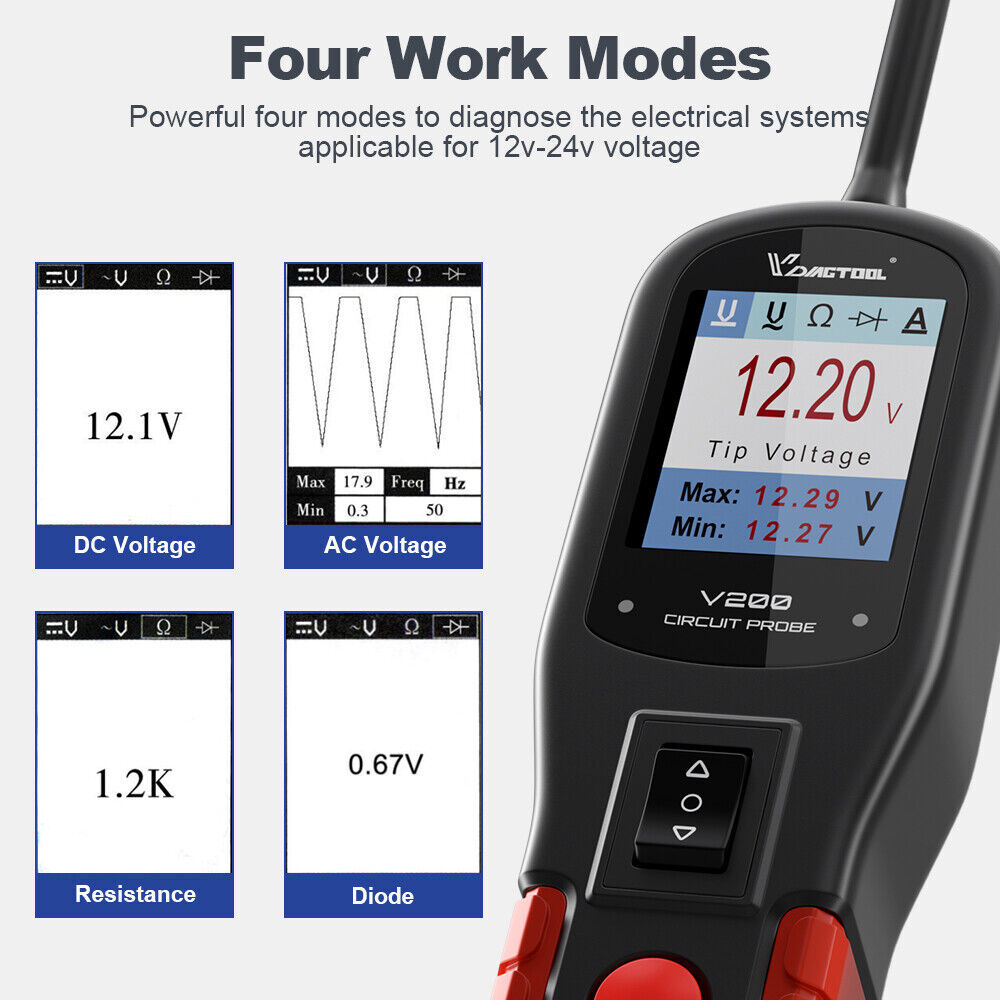 12V 24V US Circuit Tester Electrical Power Probe AVOmeter Automotive ...