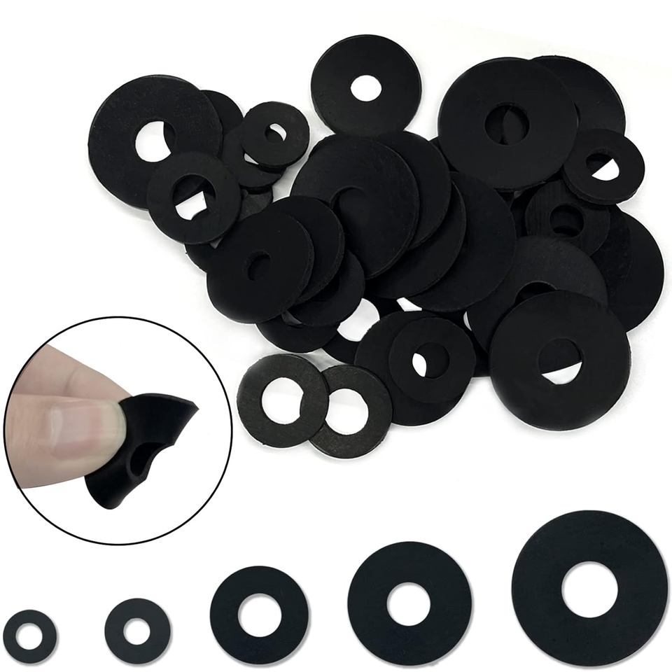 200 Pcs Flat Rubber Washers Assortment Kit: Black Rubber Flat Washer ...