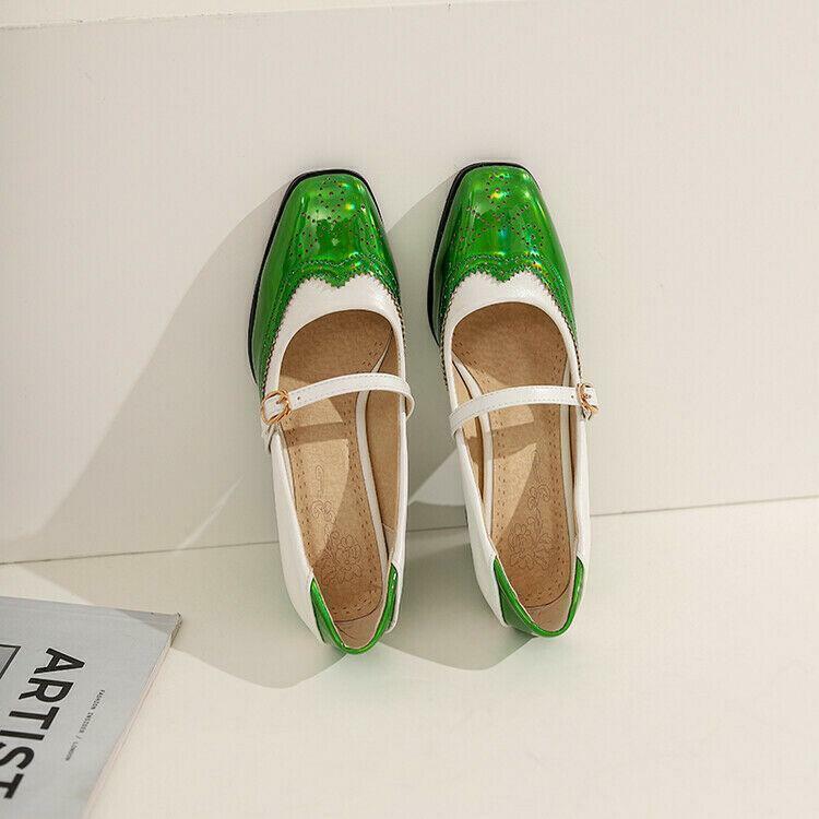 Women Party Work Mary Jane Block Heels Square Toe Multi Color Faux ...