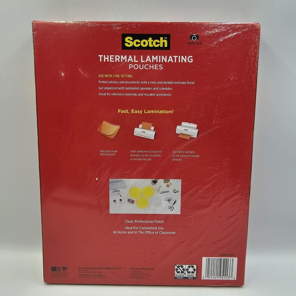 Scotch 3 MIL Letter Size Thermal Laminating Pouches - 200 Count, 8.9 ...