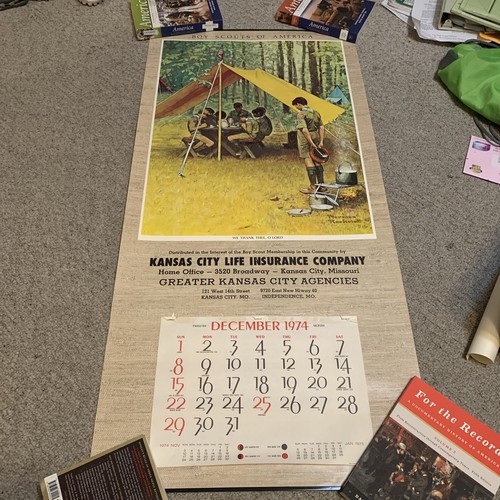 VINTAGE BOY SCOUT LARGE 1974 Kansas City Life Insurance CALENDAR Great ...