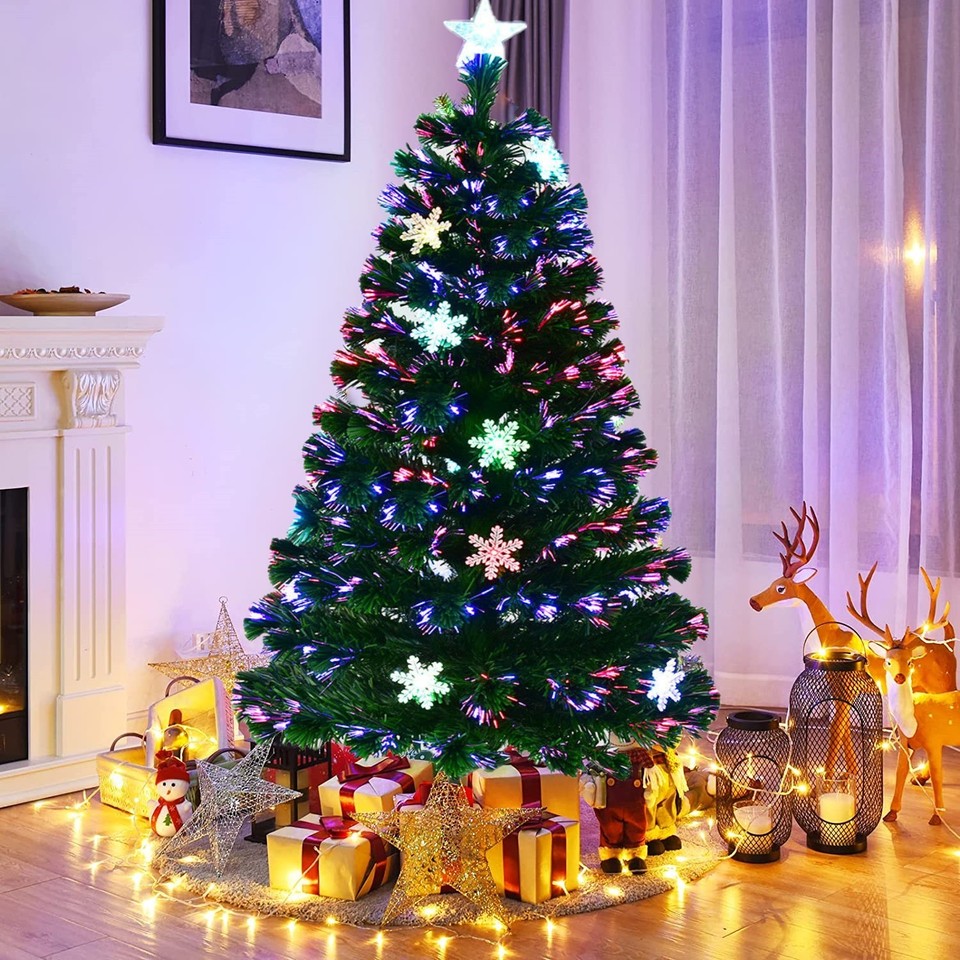 4/5/6/7FT Artificial Christmas Tree with LED Lights Stand Xmas Holiday ...