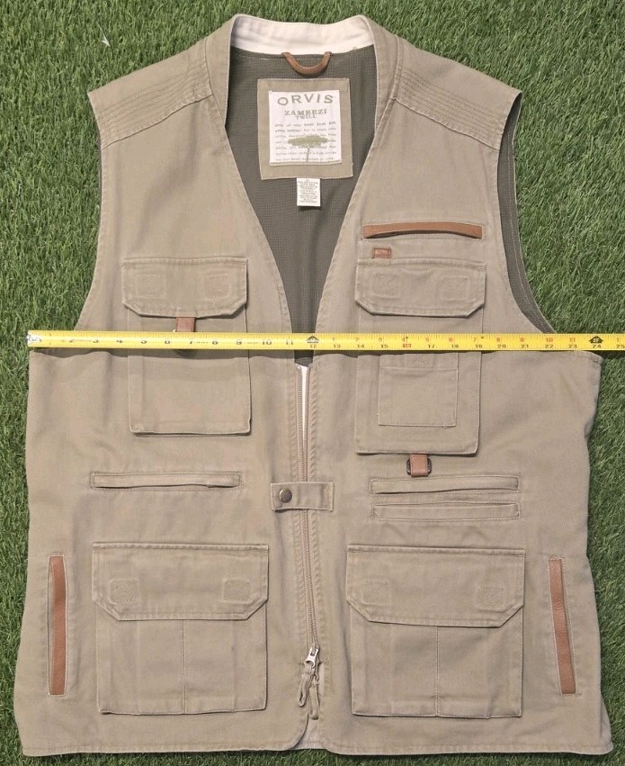Vintage Orvis Zambezi Twill Vest, Safari Fishing Hunting, Leather Trim ...