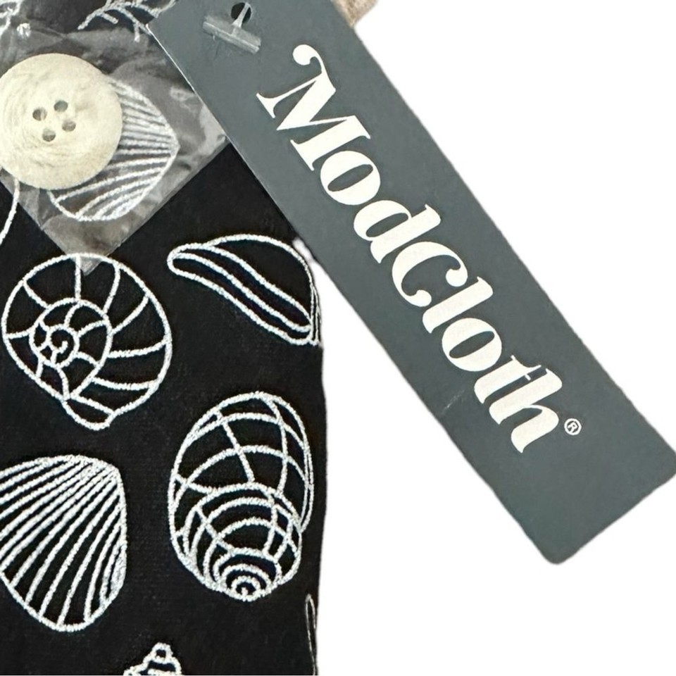 ModCloth Fit & Flare Dress 8 NWT Black Seashell Print Cutout Adjustable ...