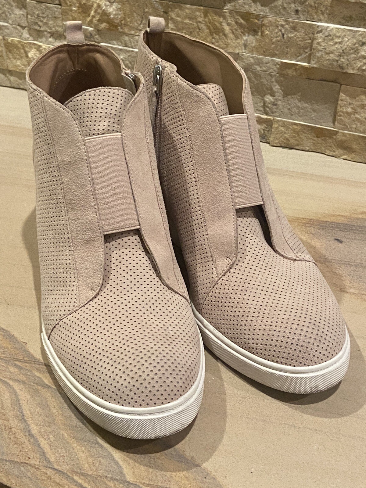 Linea Paolo Booties Felicia Wedge Pink Suede Women US… - Gem