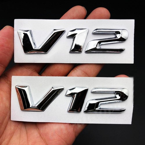 2x Metal Chrome V12 Car Side Emblem Badge Sticker Decals V8 Biturbo ...
