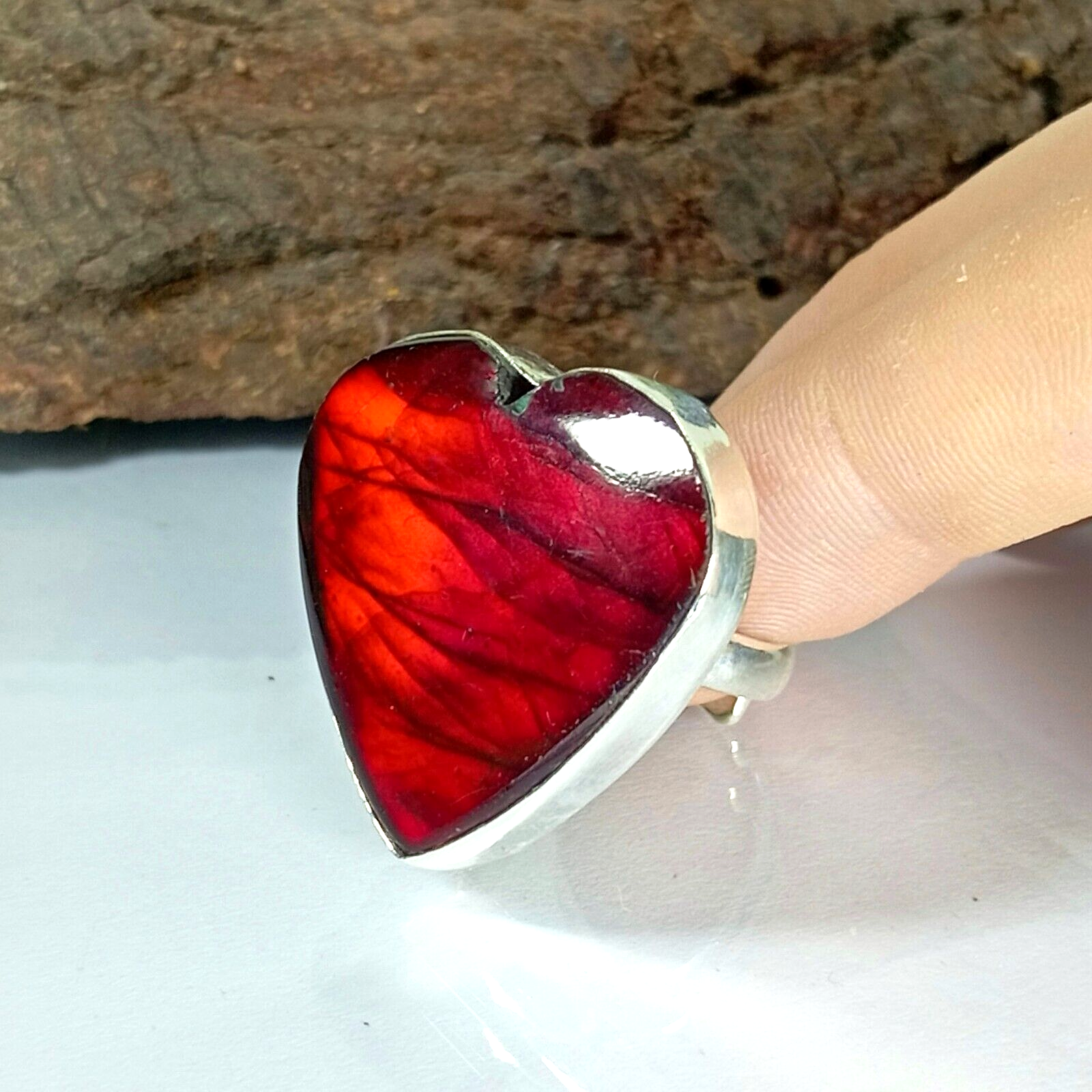Red Flash Labradorite Heart Ring 925 Sterling Silver Jewelry Ring Women ...