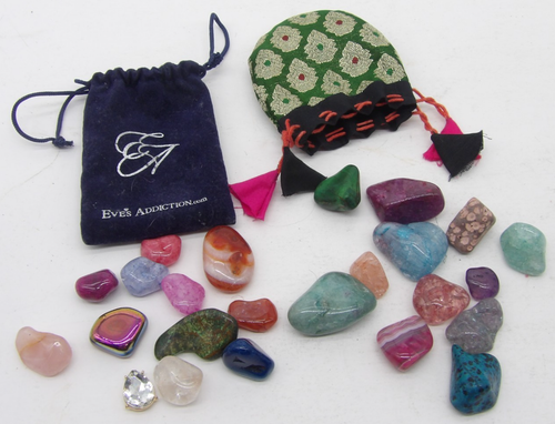 Lot of Assorted Small Tumbled Gemstone Rocks & 2 Cinch Bags | eBay