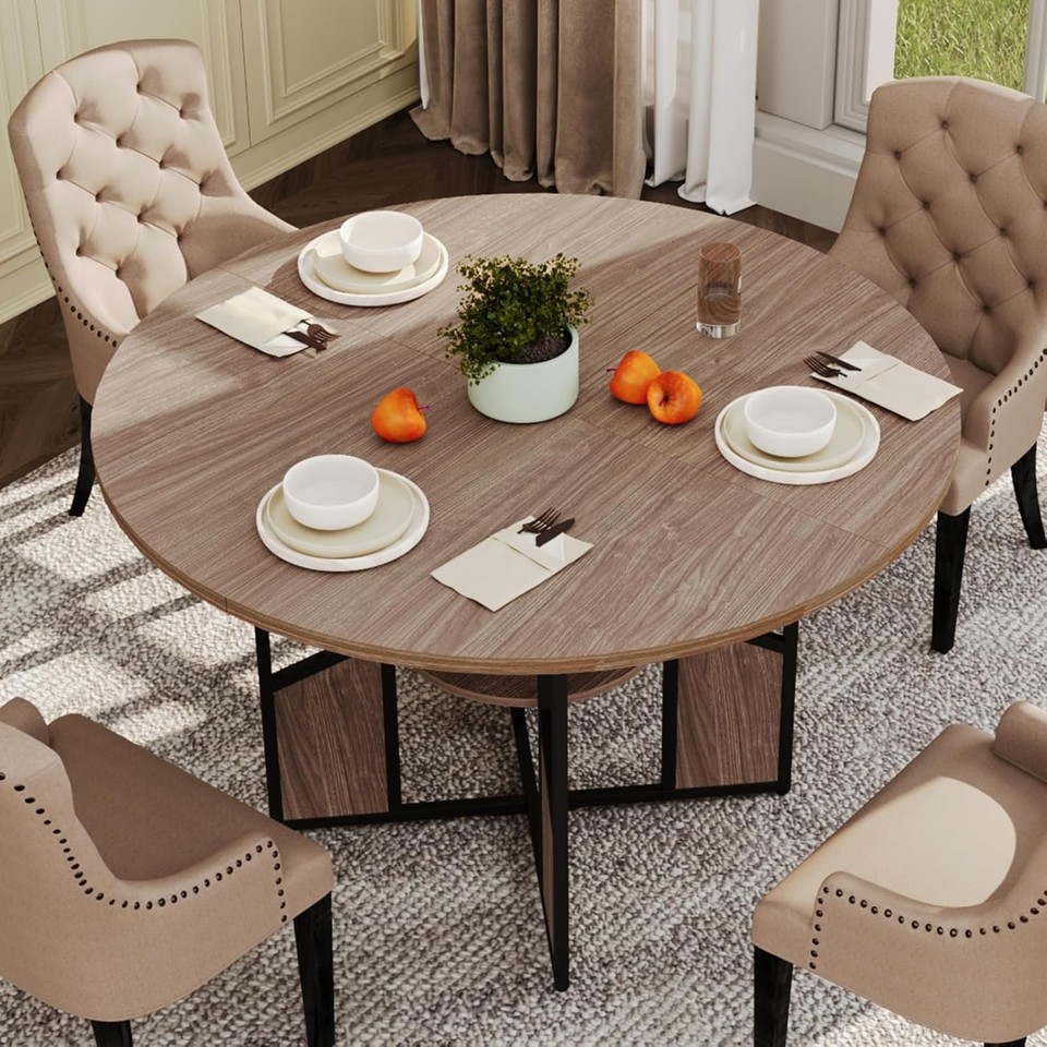Garveehome 59 in Circle Dining Table for 4-6 Wood Kitchen Dining Room ...
