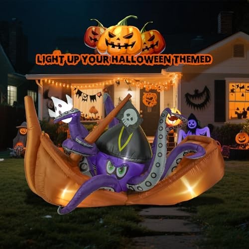 7FT Halloween Inflatable Octopus Pirate Ship Pumpkin Ghosts Outdoor ...