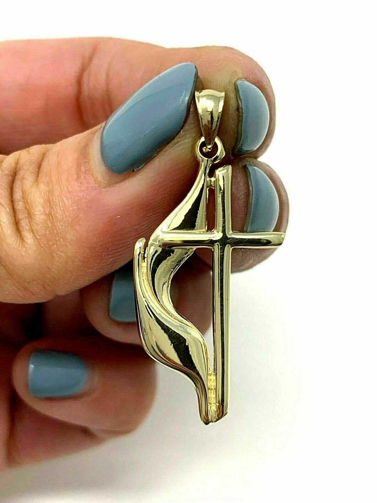 14k Yellow Gold Solid Religious Methodist Cross Charm Pendant 1.4" 2.8 ...
