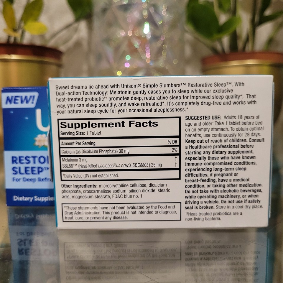UNISOM Simple Slumbers melatonin probiotic RESTORATIVE SLEEP 30 tabs ...