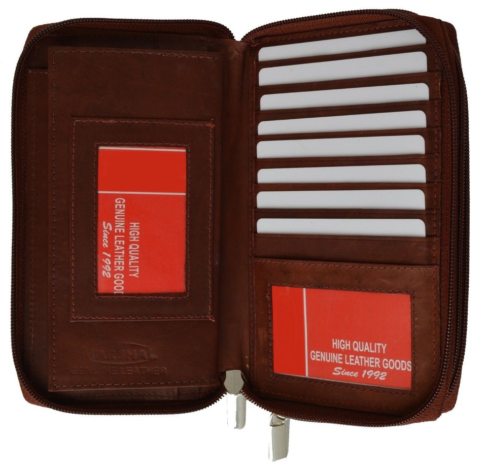 RFID Blocking Genuine Leather Checkbook Secretary Wallet 2 Zipper Card ...