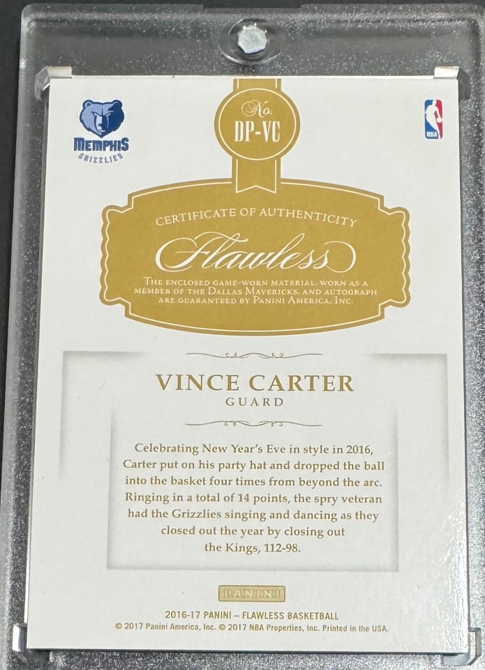 VINCE CARTER 2016-17 FLAWLESS AUTO JERSEY NUMBER AUTOGRAPH RUBY SP # 15 ...
