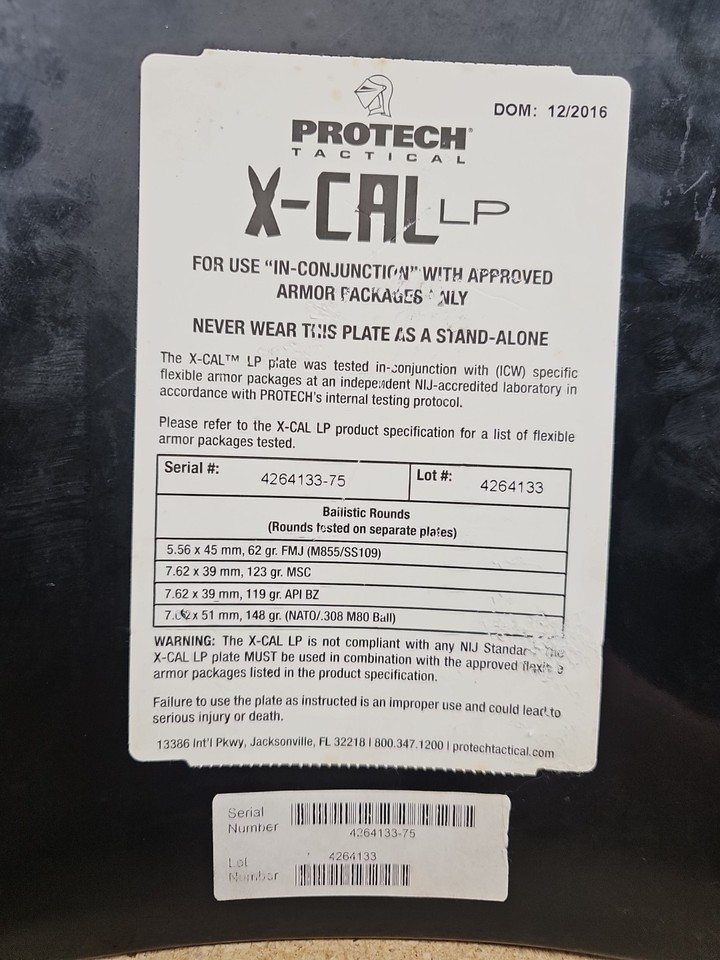 Protech X Cal Lp Body Armor Plate With Level 3a IIIA 10x12 | eBay