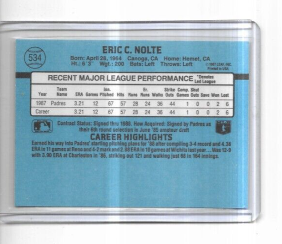 1988 Donruss #534 Eric Nolte San Diego Padres | eBay