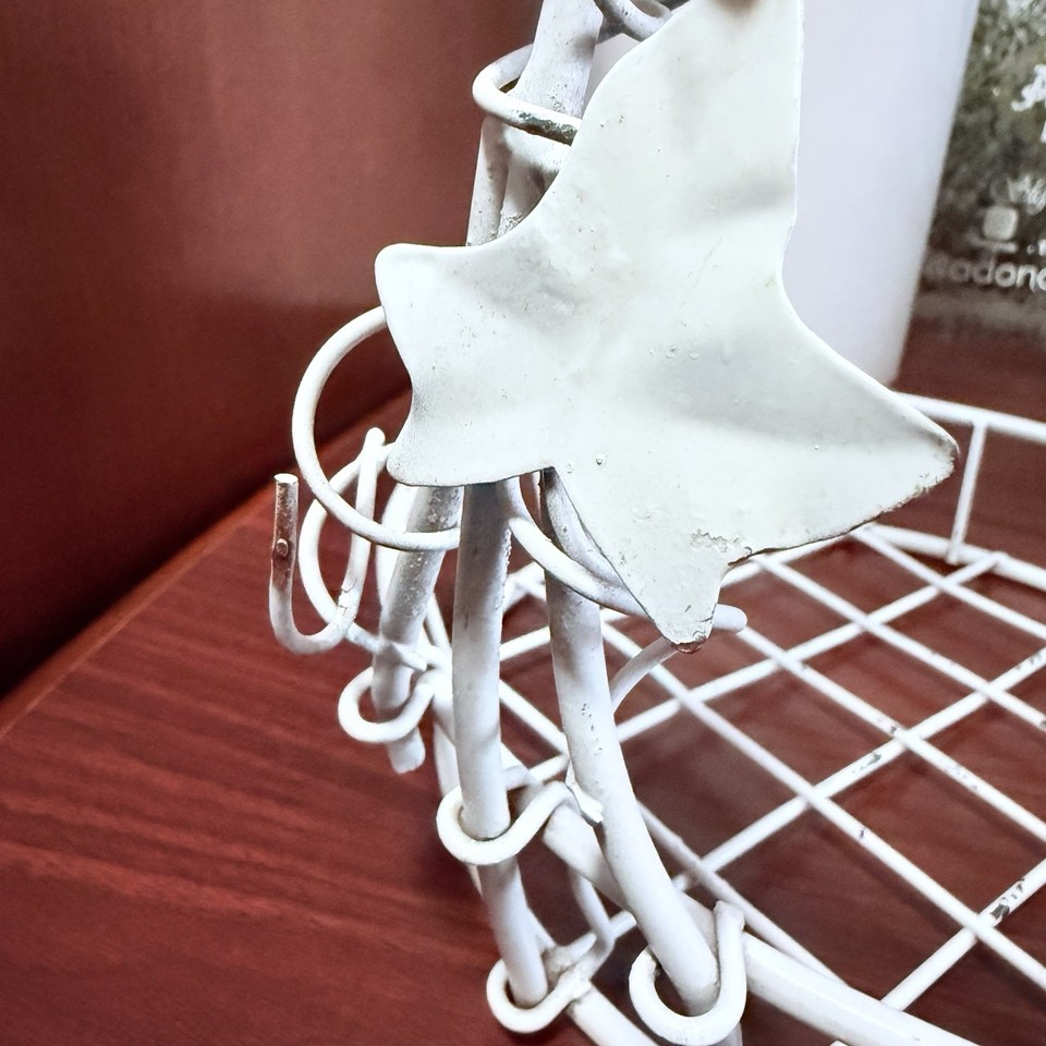 Vintage White Metal Fruit Basket Vine Leaf Motif Design Distressed ...