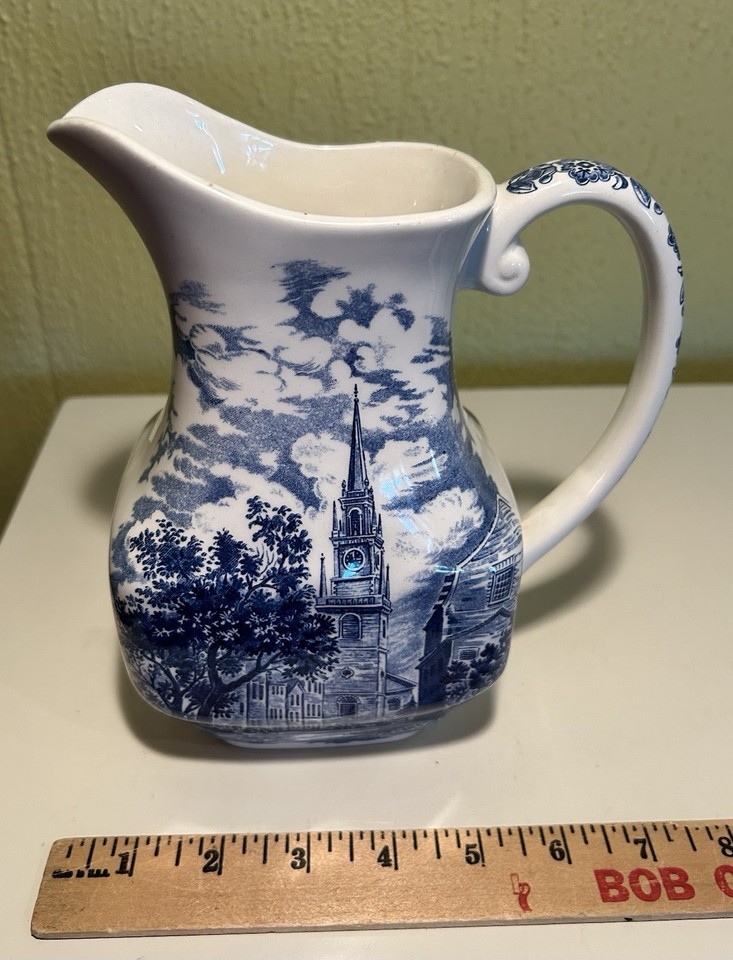 Liberty Blue Historic Colonial Scenes Old North Church Ceramic Pitcher ...