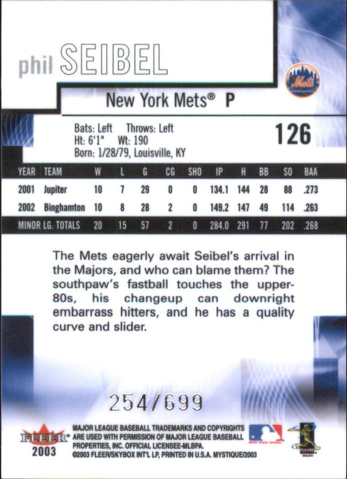 2003 Fleer Mystique #126 Phil Seibel RU RC/699 - NM-MT | eBay