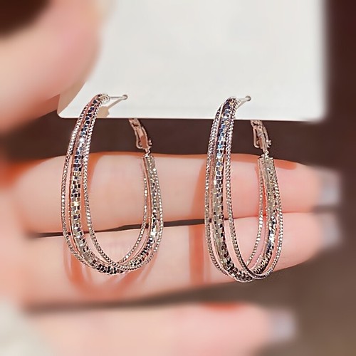 Oval U-shaped triple split band 18k yellow gold/white gold filled hoop ...