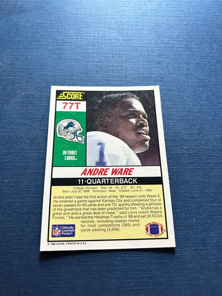 1990 Score Supplemental Football Andre Ware Rookie Card #77T Set Break ...