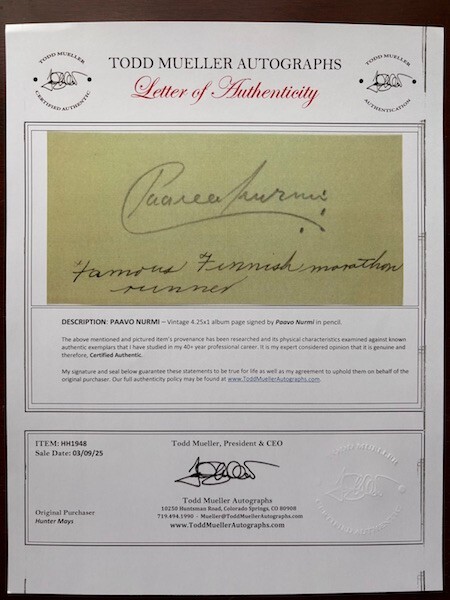 Extraordinarily Rare 4 x1 Album Page Signed Legendary Finnish Runner ...