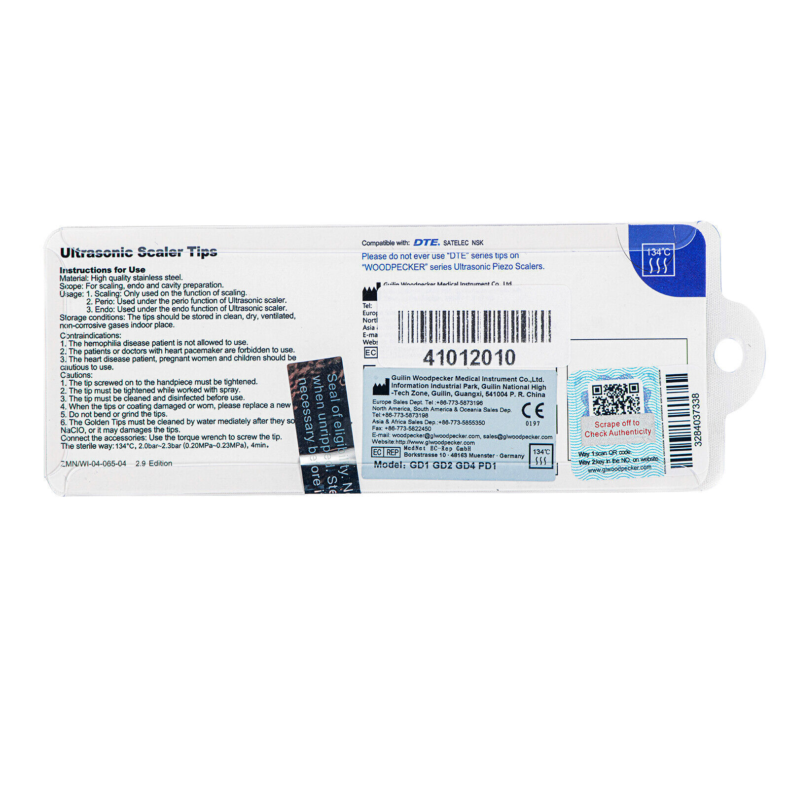 6PCS Woodpecker DTE D1 Dental Ultrasonic Scaler Tips Set GD1*2,GD2,GD4 ...