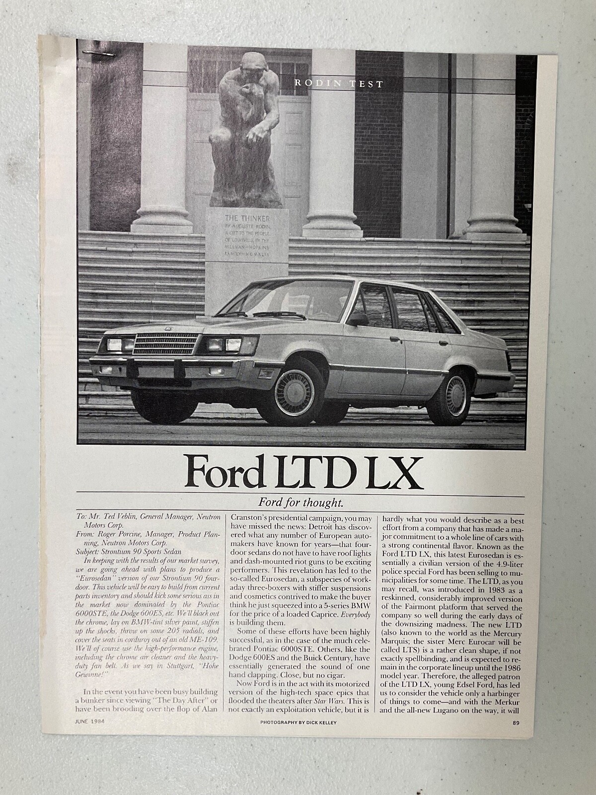 MISC1739 Vintage Article Road Test 1984 Ford LTD LX April 1984 5 page ...