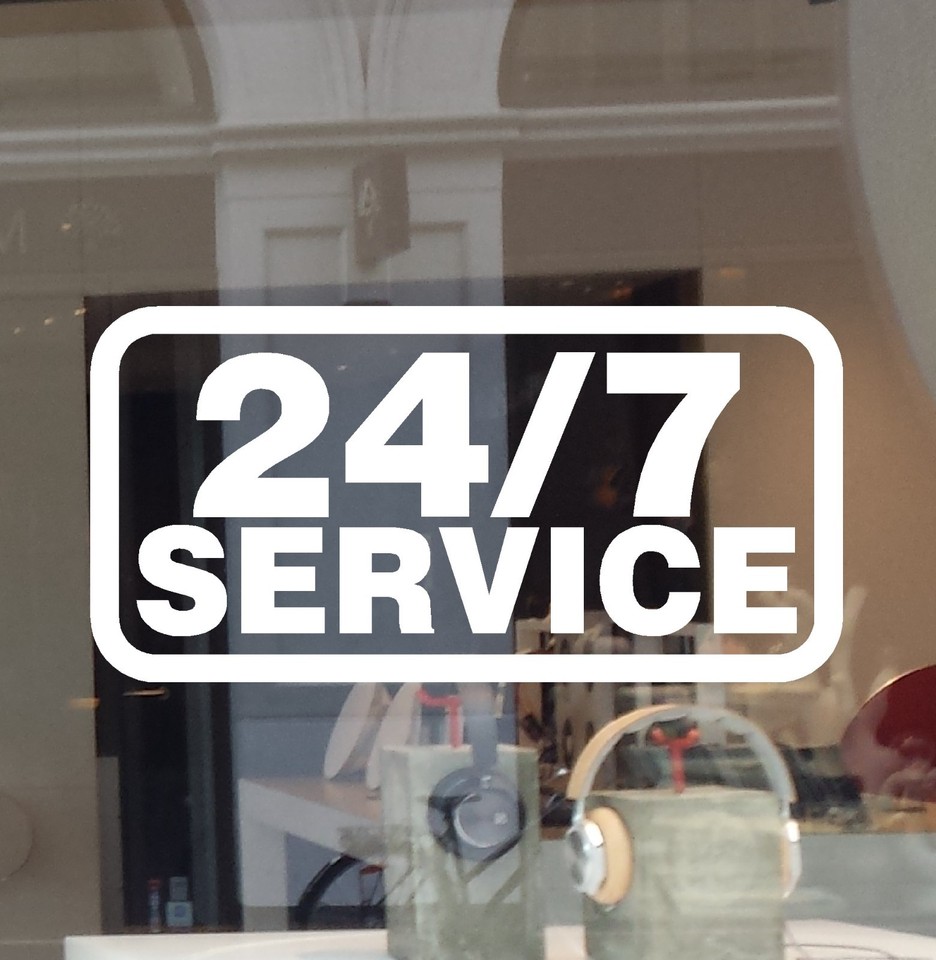 24/7 SERVICE SIGN DECAL VINYL STICKER BUSINESS 24 HOURS 7 DAYS A WEEK ...