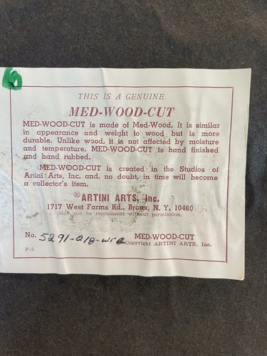 Vintage Dov Bar-Lev Genuine Med-Wood-Cut Etched Artini Arts Inc Signed ...