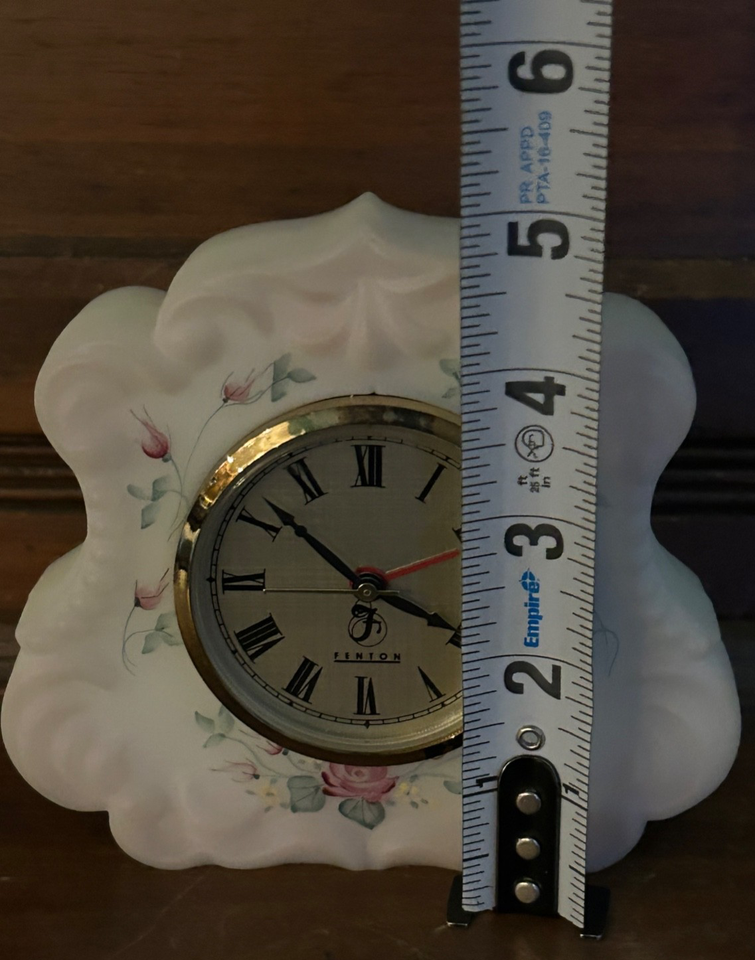 Vintage Fenton White Satin Glass Hand Painted Flowers Desk Clock Artist ...