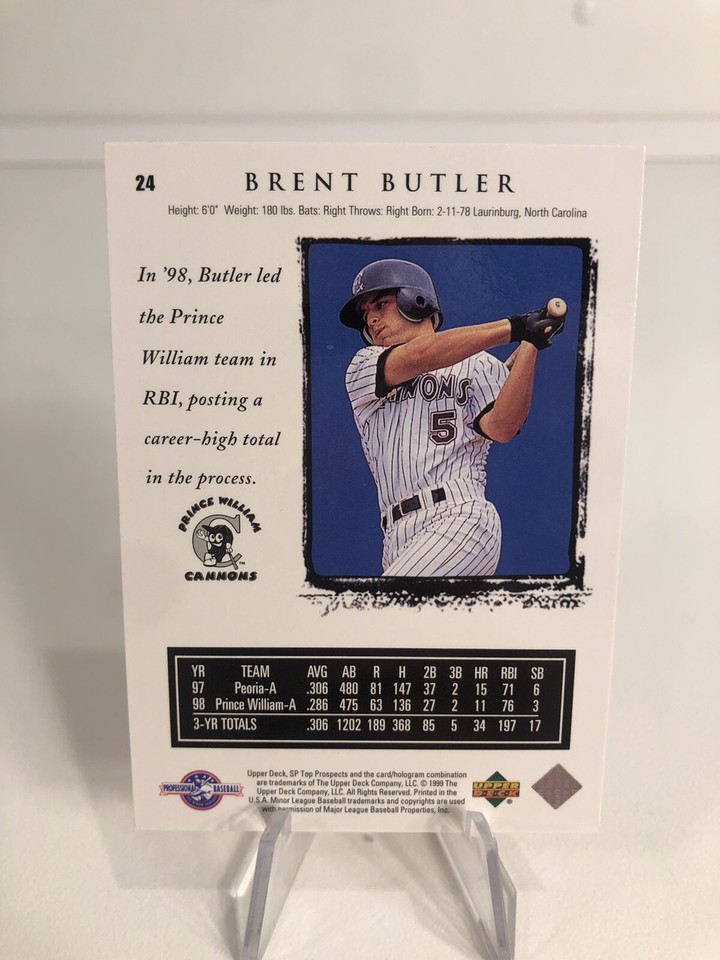 1999 Upper Deck BRENT BUTLER Top Prospects #24 Prince William Cannons ...