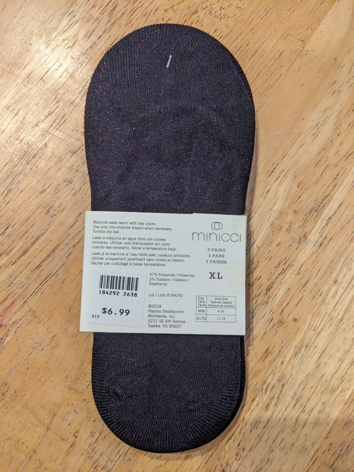 NWT Minicci 3 Pack Black XL No Show Socks Discontinued | eBay