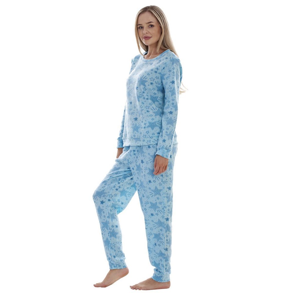 Ladies Fleece Pyjamas Printed Winter Soft Warm Crew Neck Gift PJ'S ...