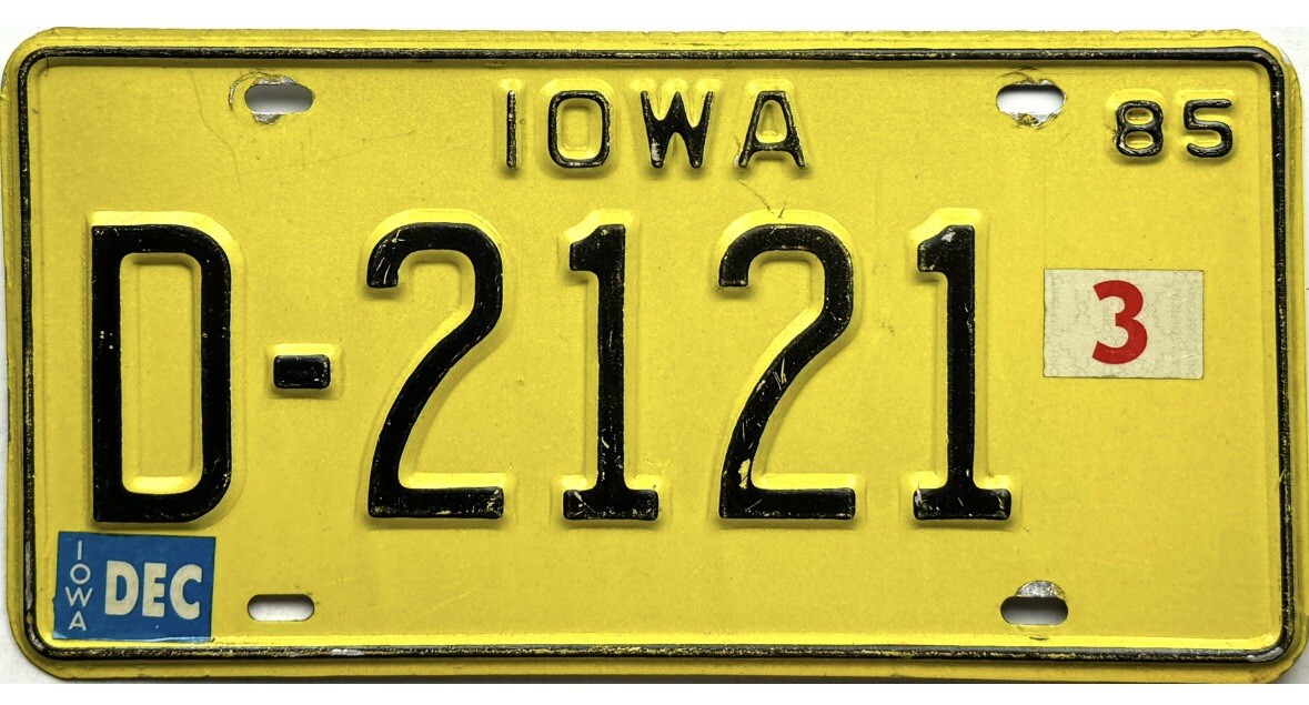 *BARGAIN BIN* 1985 Iowa DEALER License Plate #2121 | eBay