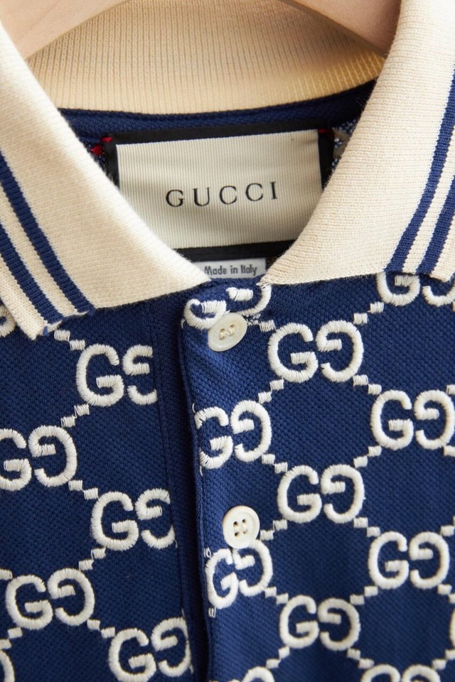 Gucci Men’s Blue Polo Shirt Embroidered GG Motif Size: S, M, L, XL | eBay