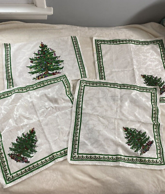 Spode Christmas Tree Fabric 1 Placemat 3 Napkins Stains Holiday Cloth ...