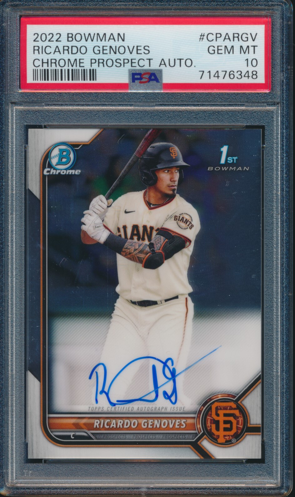 PSA 10 RICARDO GENOVES AUTO 1st 2022 Bowman Chrome Prospects GIANTS RC ...