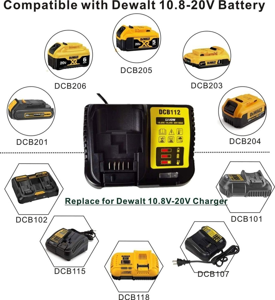 Charger For Dewalt 12V & 18V Max Li-ion Battery replaces DCB100 ...