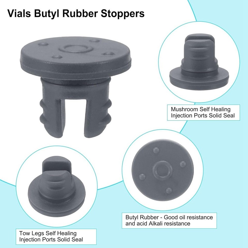 7.5 mm/0.3 Inch Vials Rubber Stoppers, 200 Pcs Two Legs Butyl Rubber ...