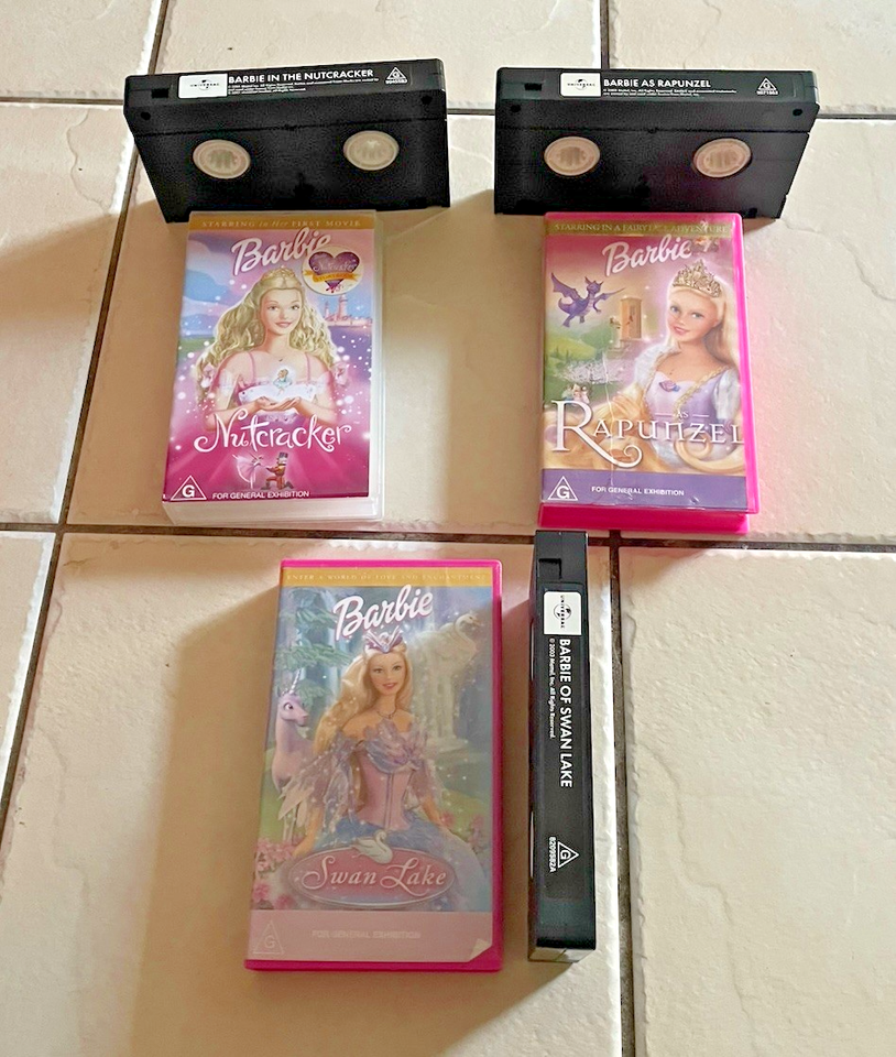 Barbie VHS X3 Barbie Nutcracker, Barbie Rapunzel & Barbie Swan Lake VHS ...