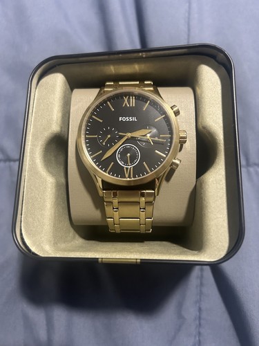Fossil Flynn Pilot Watch Men 43mm Chronograph Gold Tone Black MSRP $180 ...