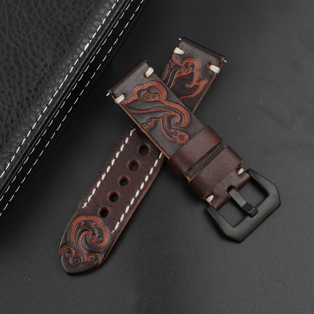 Genuine Leather Engraved Watch Strap Band Vintage 18mm 20mm 22mm 24mm ...