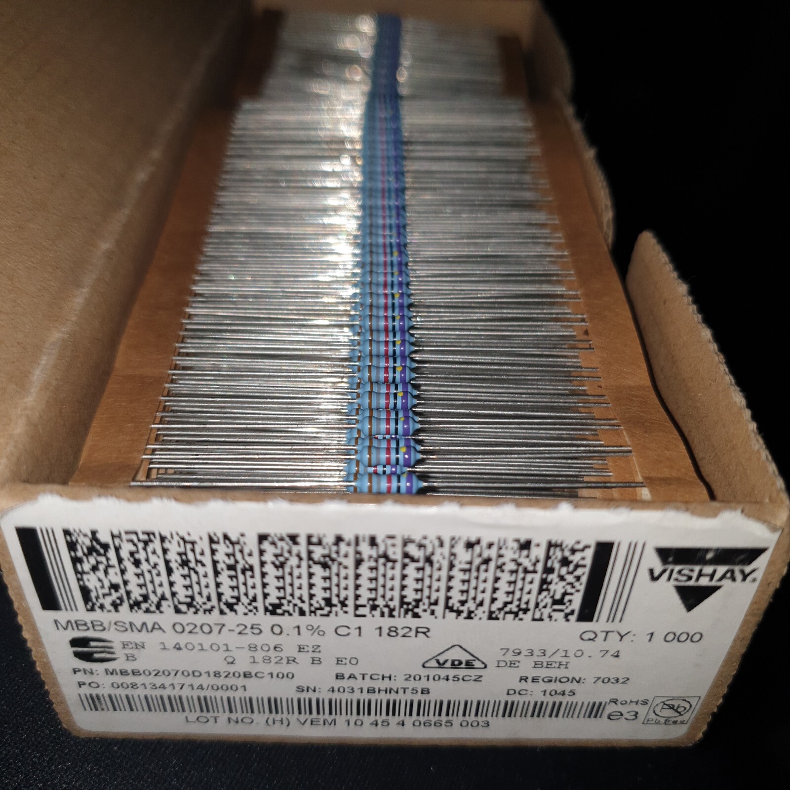 VISHAY SMA0207 0.6W 182R 0.1% 25ppm HI END PRECS RESISTORS-AUDIO! 50PCS ...