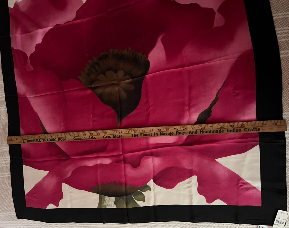 GORGEOUS TALBOTS 100% SILK SCARF 36" SQ RED & ROSE TONES BLACK EDG NEW ...