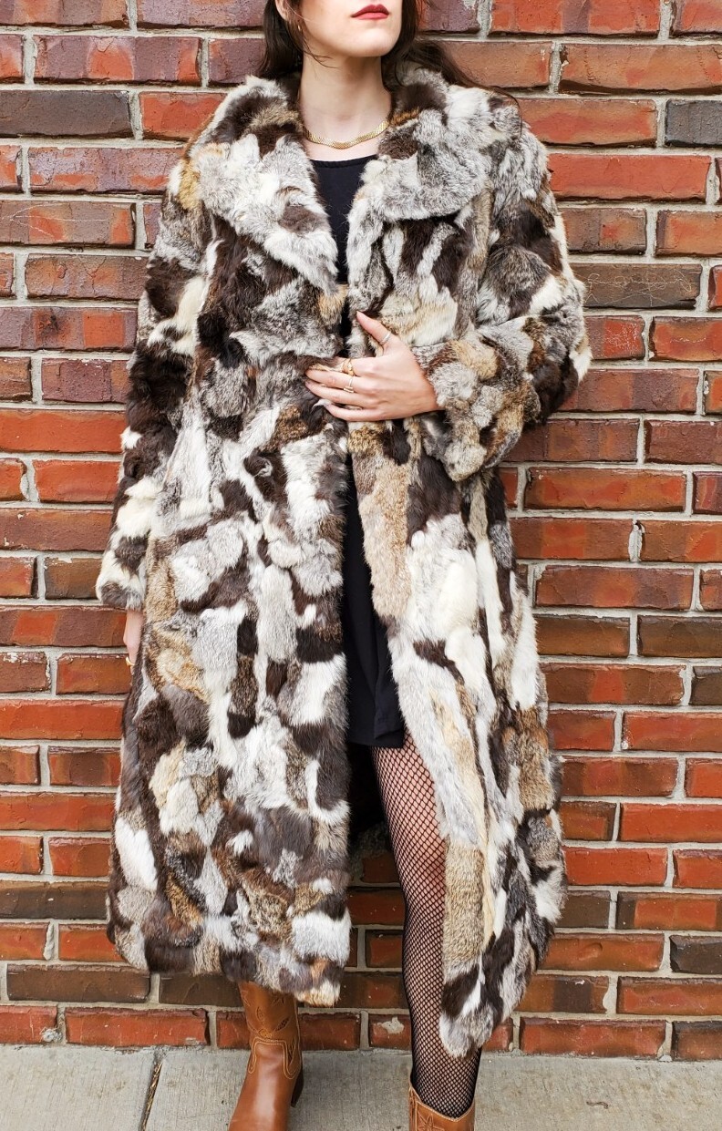 Rare Vintage Full Length Patchwork Rabbit Fur Coat - Gem