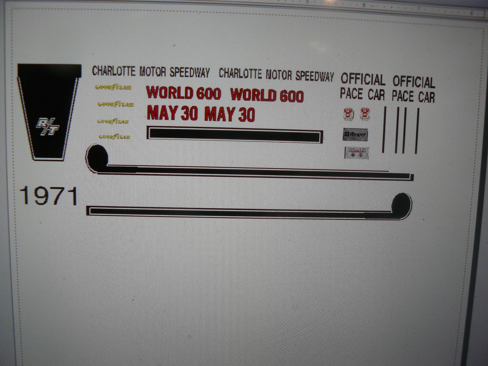 Charlotte Raceway 1971 600 Pace Car Decals 1:64 two for one money | eBay