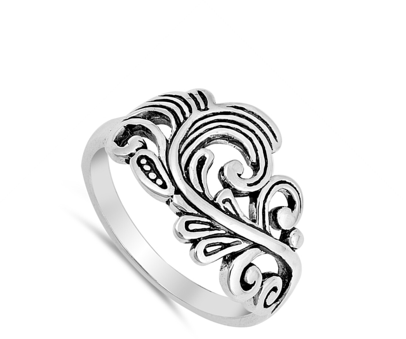 Oxidized Swirl Filigree Tree Leaf Ring New .925 Sterling Silver Band ...