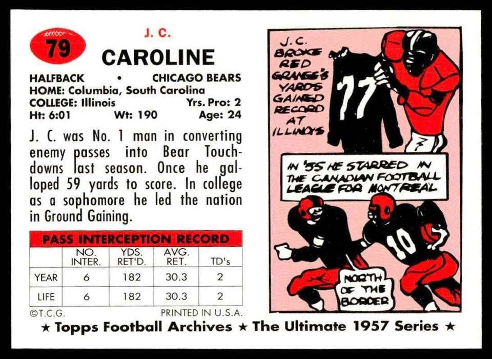 1994 Topps Archives 1957 Gold J.C. Caroline Chicago Bears #79 | eBay