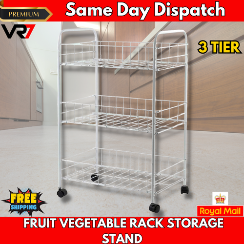 3 Tier Fruit Trolley Basket Rack Kitchen Storage Vegetable cart With ...
